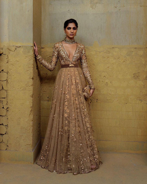 Fawn Color Sabyasachi Inspired Gown – Panache Haute Couture
