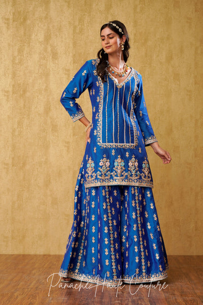 Blue Chanderi Silk Sharara Set Daima | Bridal Couture – Panache Haute ...