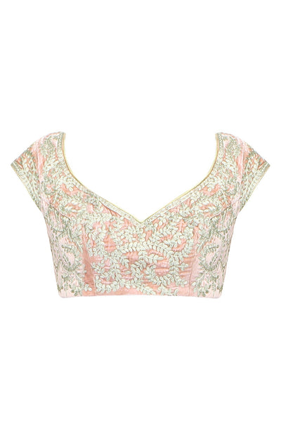 Light Peach color embroidered blouse in velvet – Panache Haute Couture