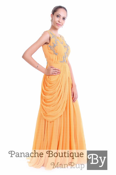 Beige Colour Cowl Gown – Panache Haute Couture