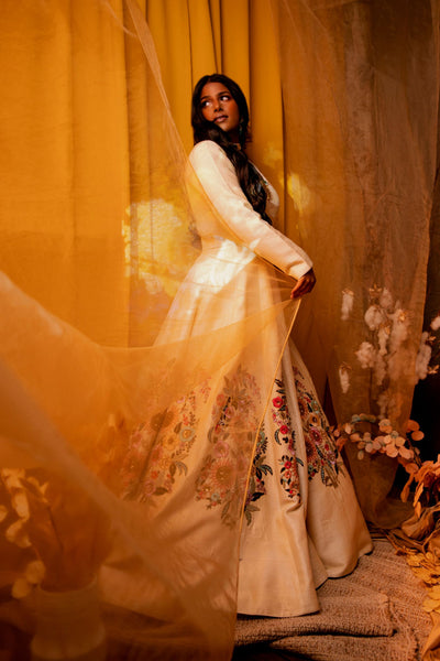 Mesmerizing Cream Color Floor-length Partywear Gown – Panache Haute Couture