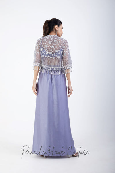 Grey Color Dhoti Skirt with Cape – Panache Haute Couture