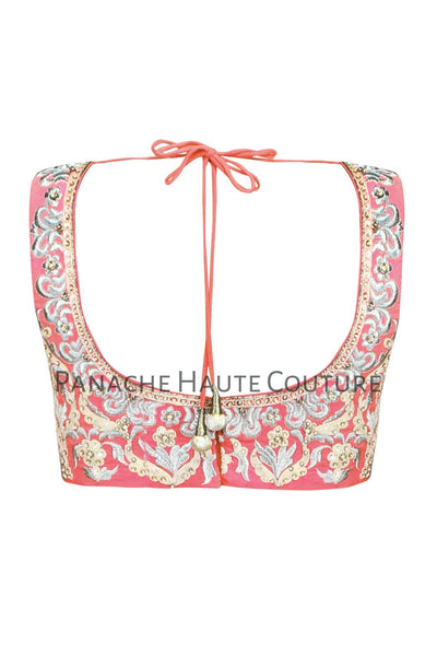 Light coral pink blouse in raw silk – Panache Haute Couture