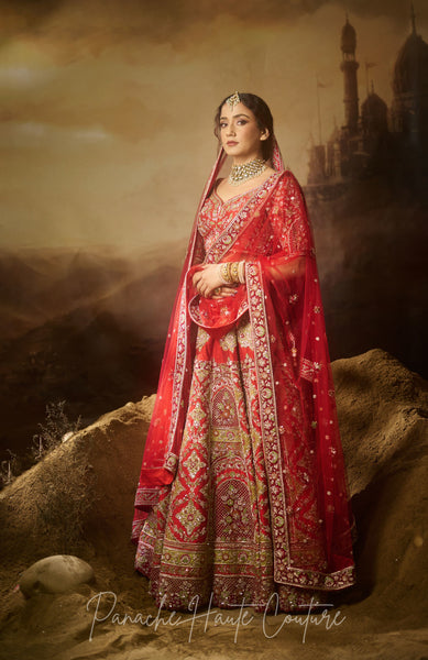 Razia Sultan Red Bridal Lehenga | Panache Couture – Panache Haute Couture