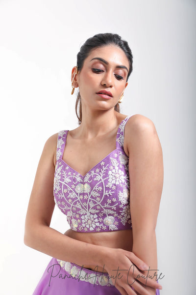 Lavender Color Tiered Skirt with Crop Top – Panache Haute Couture