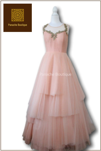 Light Peach Indo Western Gown – Panache Haute Couture